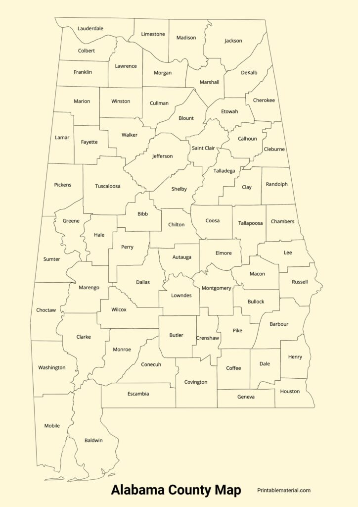 Printable Alabama County Map - Map Printable